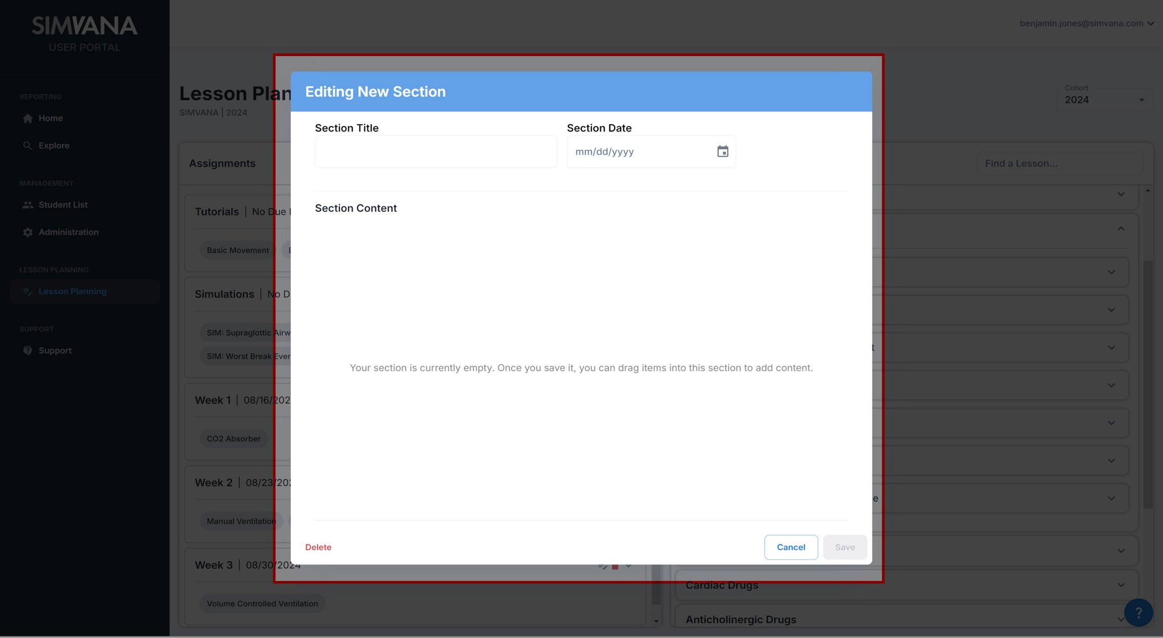 SIMVANA User Portal - Lesson Planning Guide